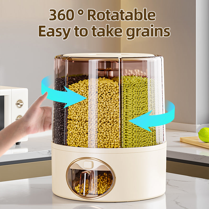 6-Grid Rotating Food Dispenser | Airtight Grain & Rice Storage Bin ...